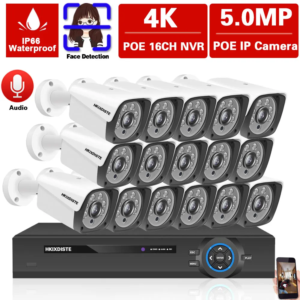 H.265 16CH POE NVR Kit 5mp Sony 1080p Ip Camera External POE 48V CCTV ...