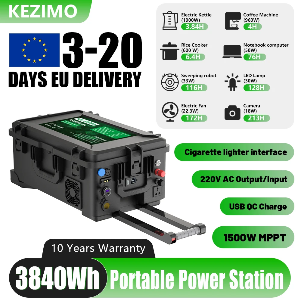 1500W Portable Power Station ALL IN ONE 12V 3.8kWh Battery 1.5kW MPPT ...