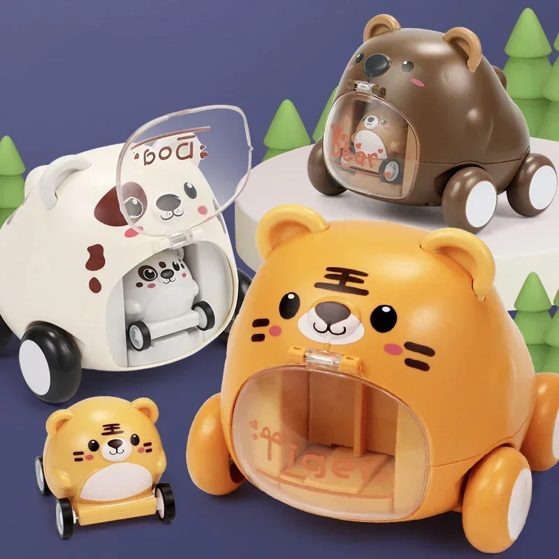 Tiger-Bear-Dog-Cartoon-Car-Kids-Ejection-Inertial-Car-Button-Press-Toys ...
