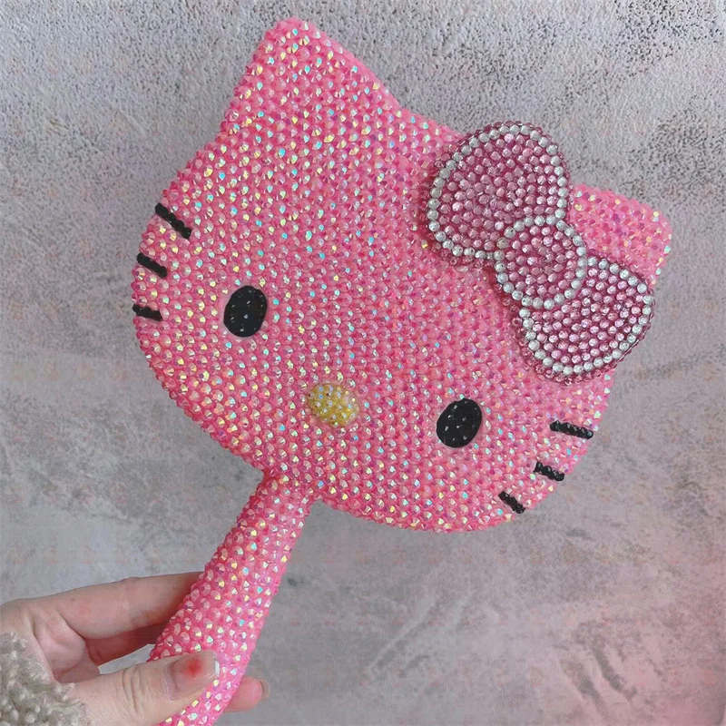 Kawaii Hello Kitty Desktop Vanity Mirror Cartoon Diy Shiny Rhinestones ...