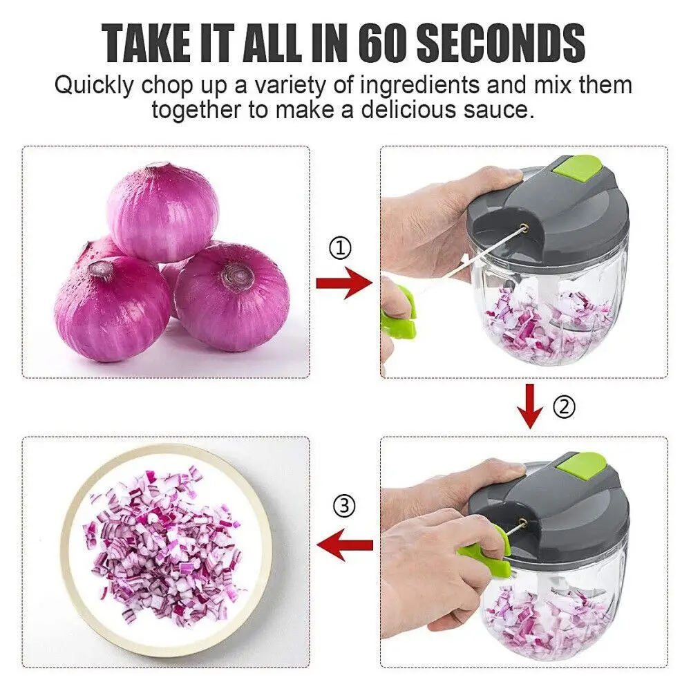 Stainless Steel Manual Food Chopper PP Storage Hand Held Pulling Speedy ...