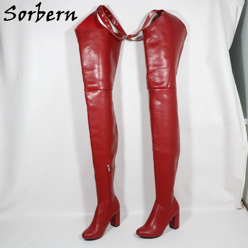 Sorbern Wine Red 90Cm Inside 110Cm Outside Shaft Boots With Belt 9Cm ...