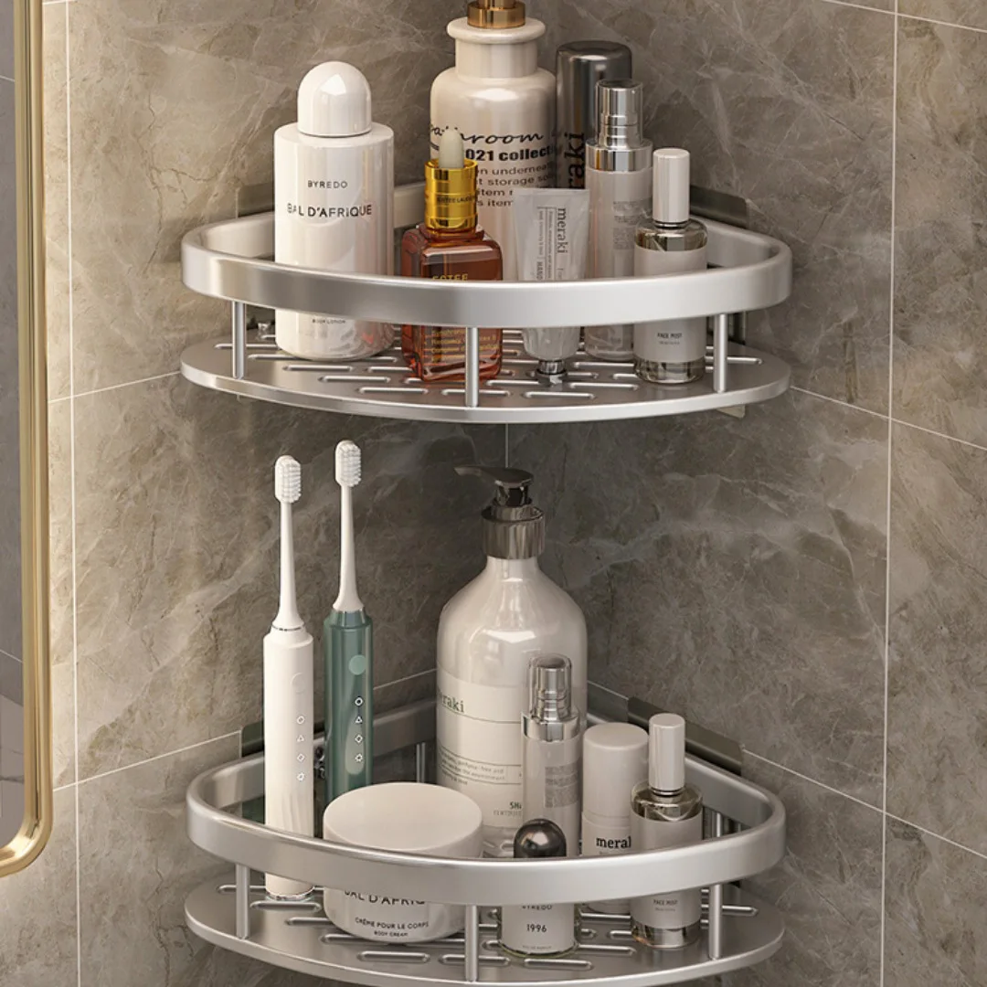 Bathroom-Shelf-No-Drill-Aluminum-Alloy-Shampoo-Storage-Rack-Wall ...