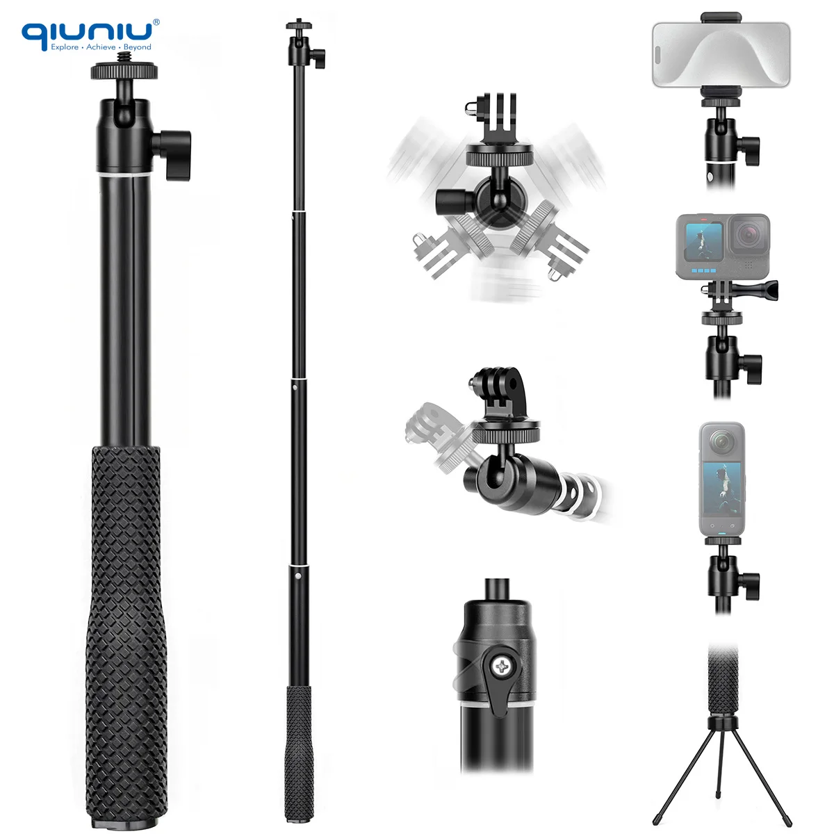 Aluminum-Extendable-Pole-360-Rotation-Ball-Head-Selfie-Stick-Tripod ...
