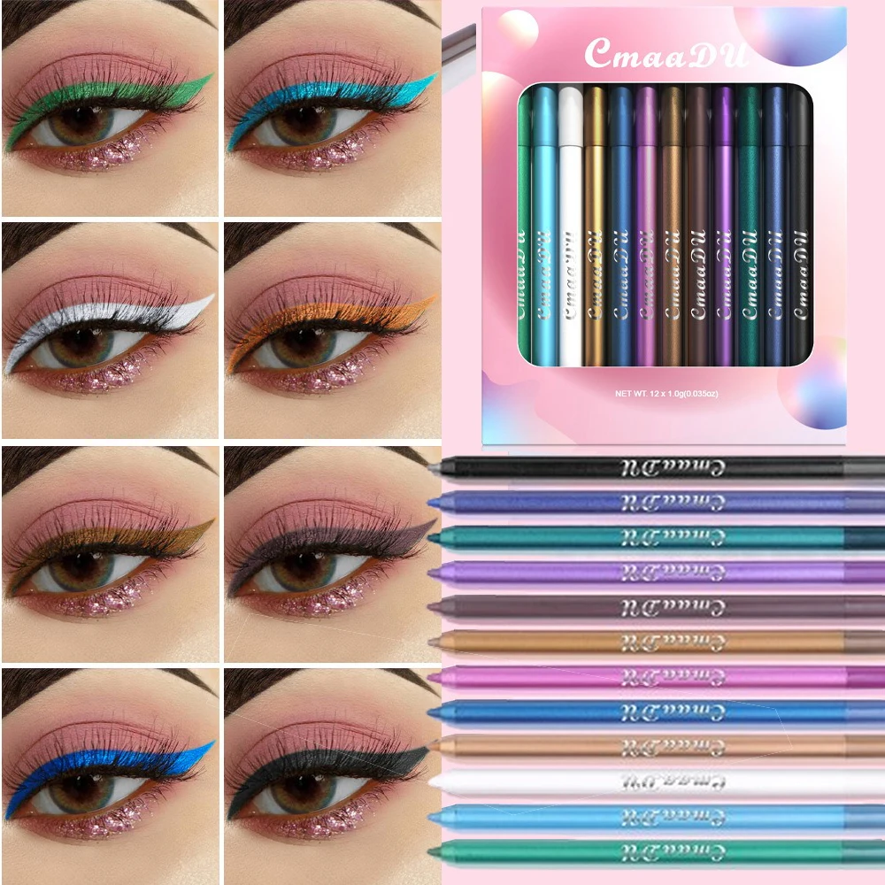 12 Colors Matte Gel Eyeliner Pencil Set Waterproof Smoky Blue Black ...