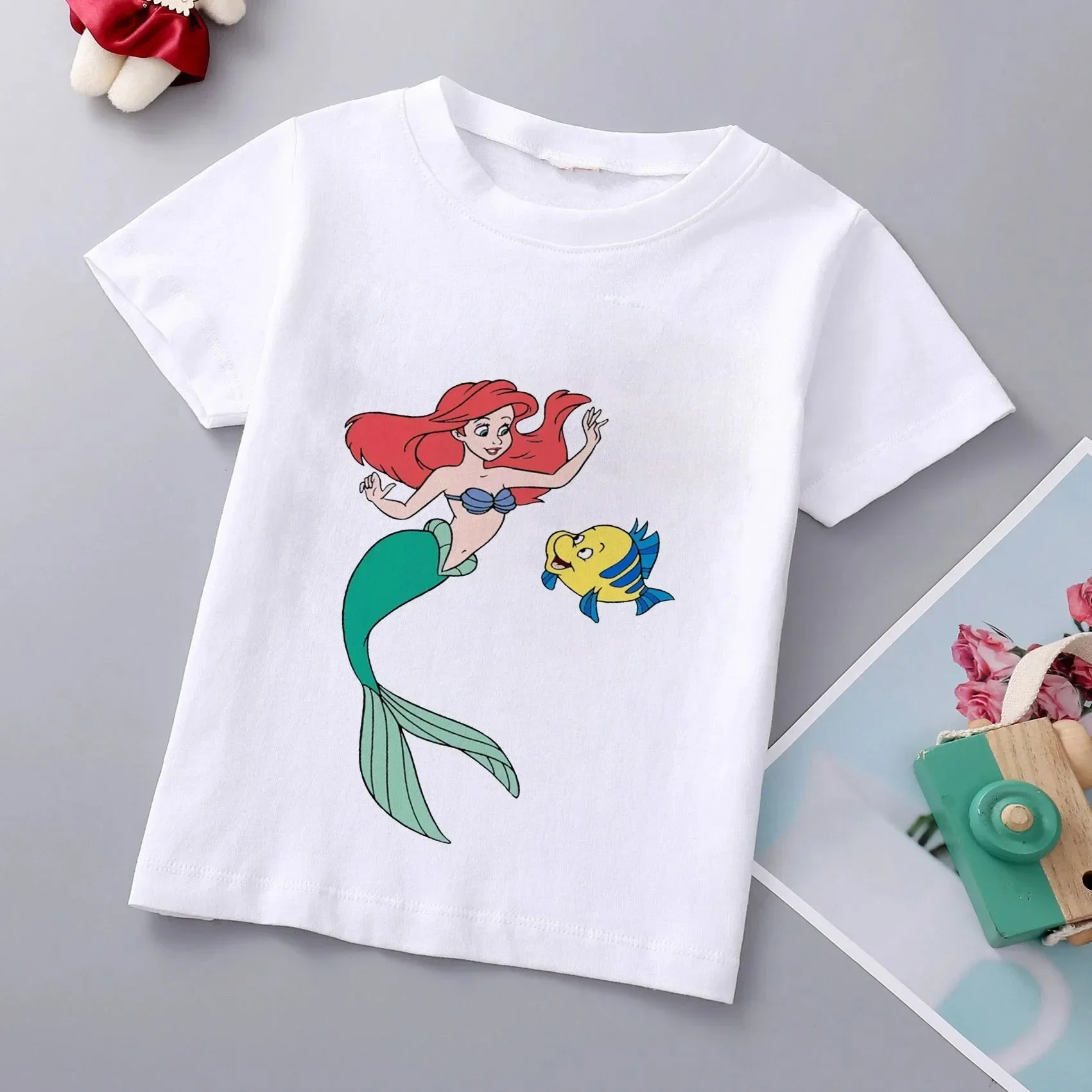 Camiseta de algodón con estampado de princesa sirena para niñas de la ...
