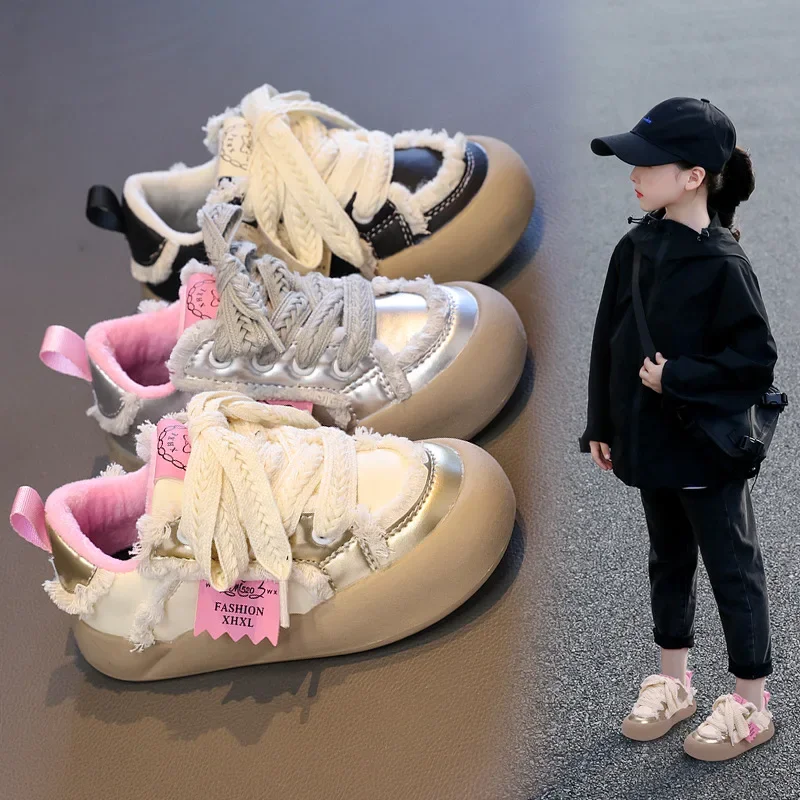 Girls-Shoes-Autumn-Winter-Fashion-PU-Leather-Warm-Cotton-Shoes-Lace-Up ...