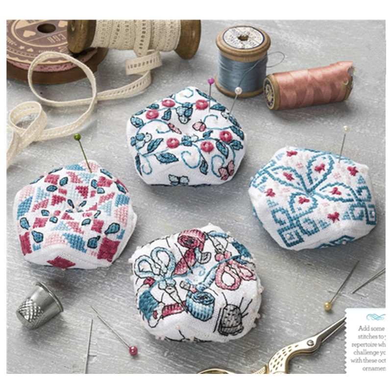 Sewing tools pin cushion cross stitch kit beads mini pattern white 16ct ...
