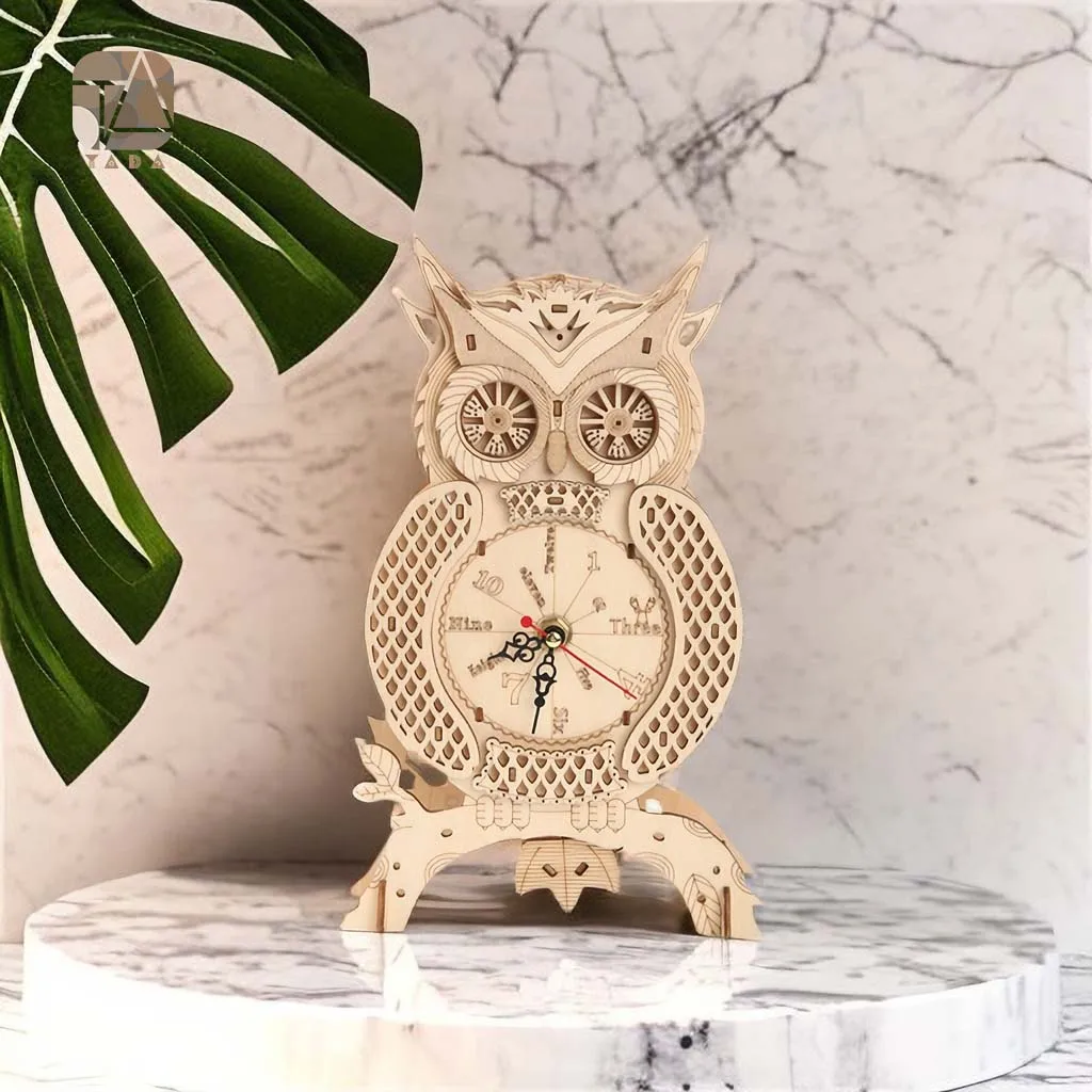 Tada-DIY-Kits-3D-Owl-Desk-Standing-Clock-Wooden-Model-Puzzle-Building ...