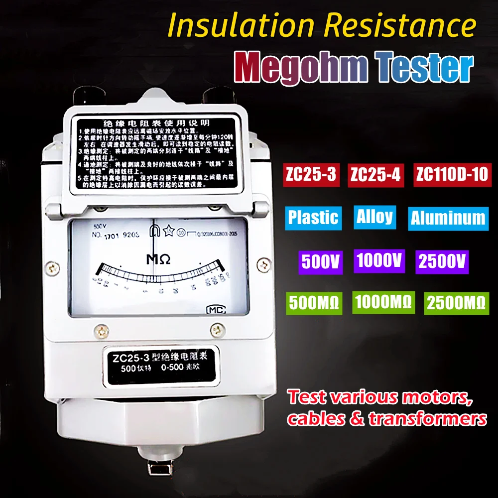 500V 1000V 2500V Insulation Resistance Tester ZC25-3 ZC25-4 ZC11D-10 ...