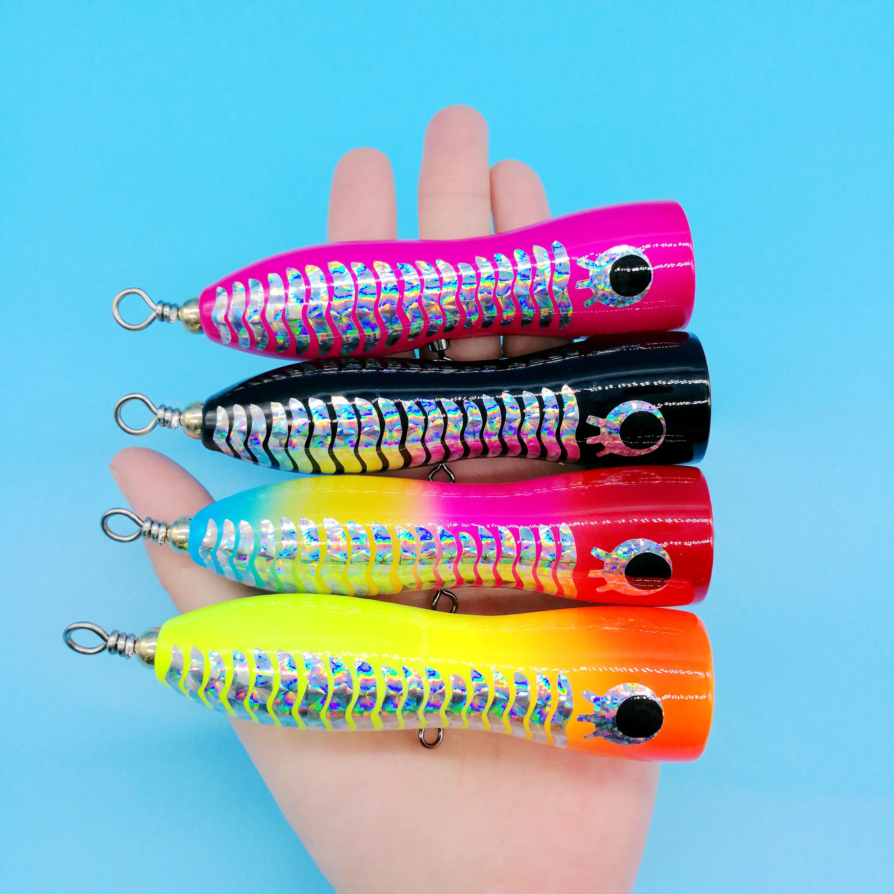 HOOFISH-1PCS-Wooden-Popper-Trolling-Bait-Boat-Fishing-Lure-30g-100mm ...