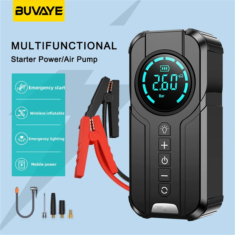 Car Jump Starter Air Pump Power Bank Lighting Portable Air Compressor 4 ...