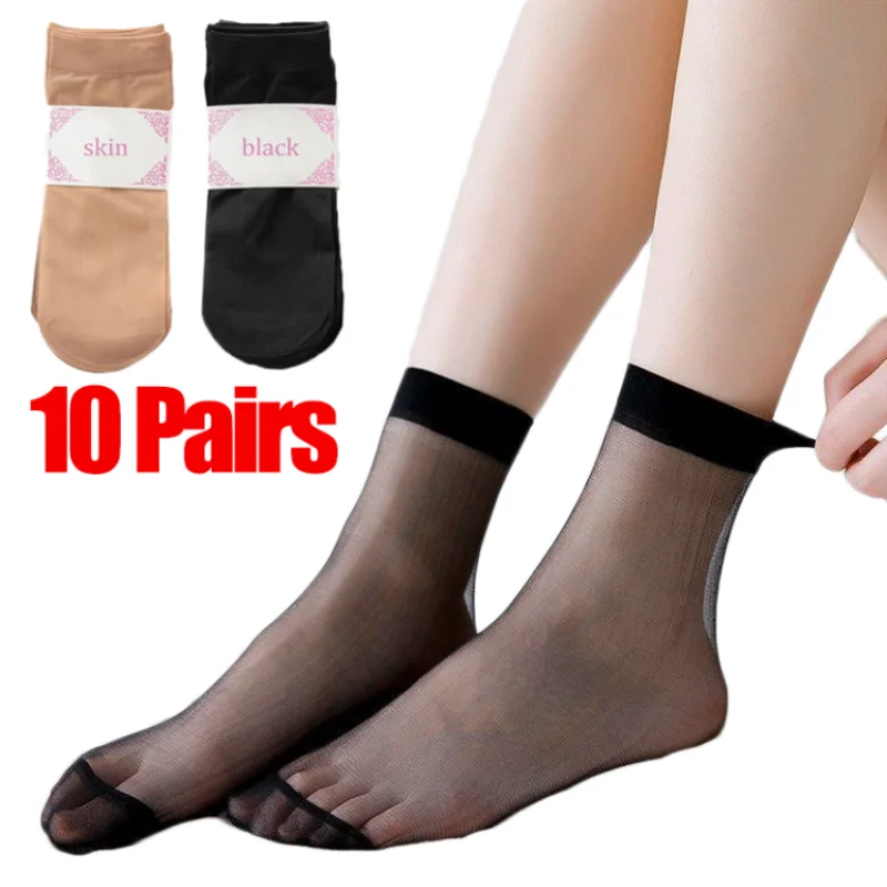 10Pairs-Women-Socks-Summer-Ultra-Thin-Transparent-Crystal-Silk-Socks ...