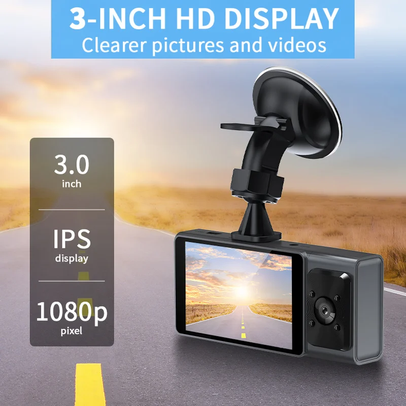 Full Hd 1080p 3 Lens Car Dvr Camera 3.0 Inch Ips Screen 170 Degree Rear ...
