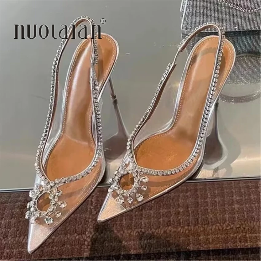 2024 PVC Transparent Rhinestone Hollow Out Women Pumps Sexy Pointed Toe ...