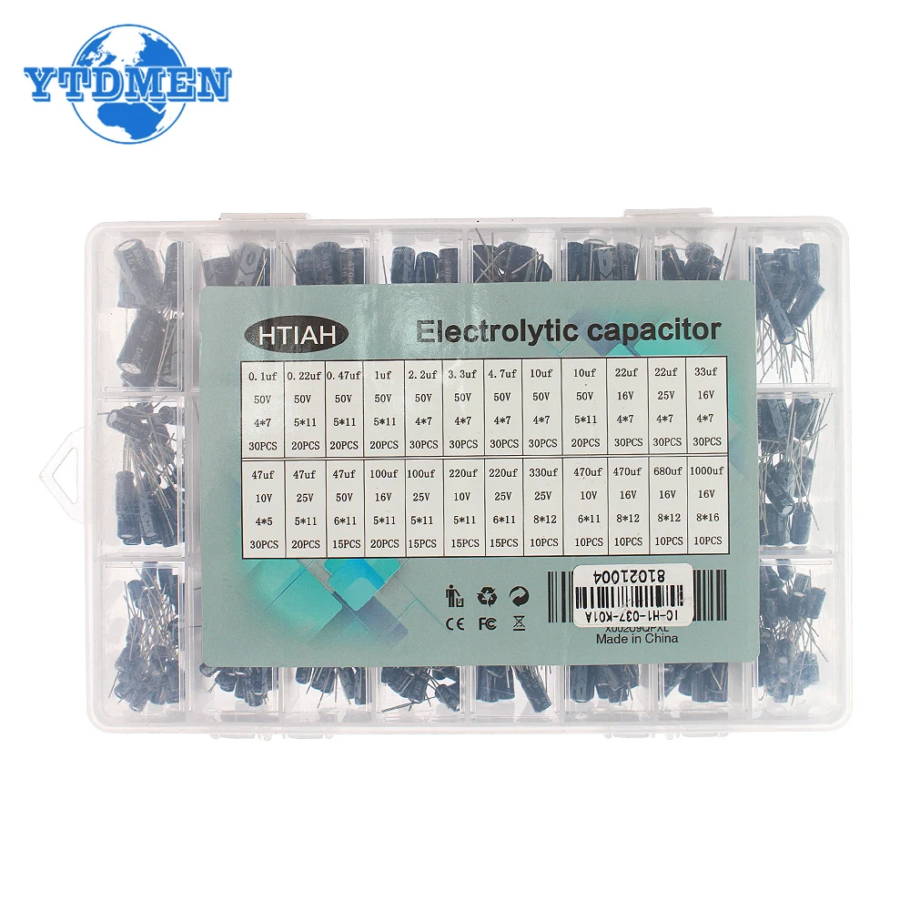 500PCS-Capacitors-0-1uF-1000uF-Aluminum-Electrolytic-Capacitors-Kit-10V ...