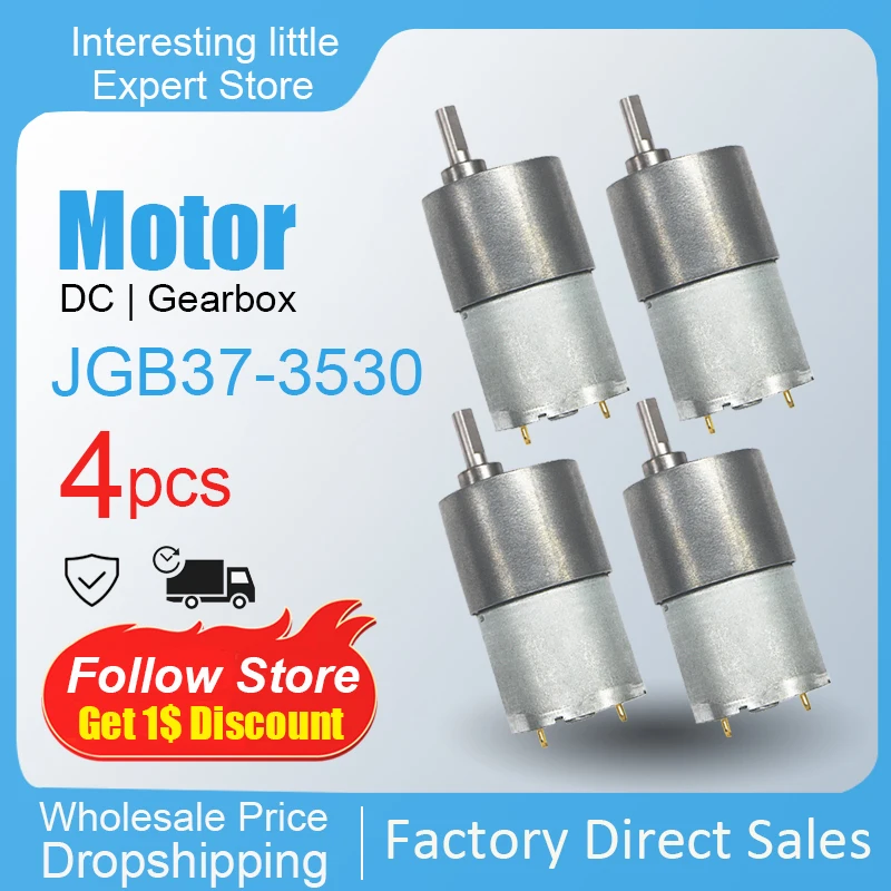 4pcs JGB37-3530 DC 12v Motor Metal Gear Box 7RPM-1600rpm Gearmotor ...