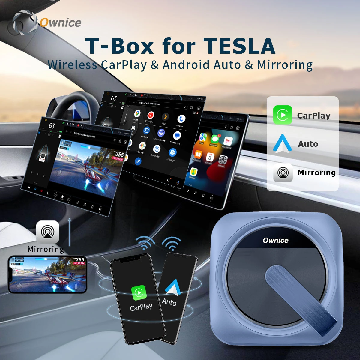 Ownice T-Box T3 for Tesla Model 3 Y S X Link Siri Voice Wireless ...