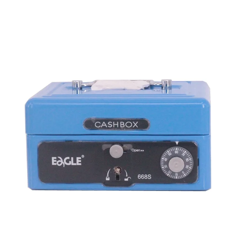 Blue Metal Portable Cabinet Cashier Box Cash Key Safe