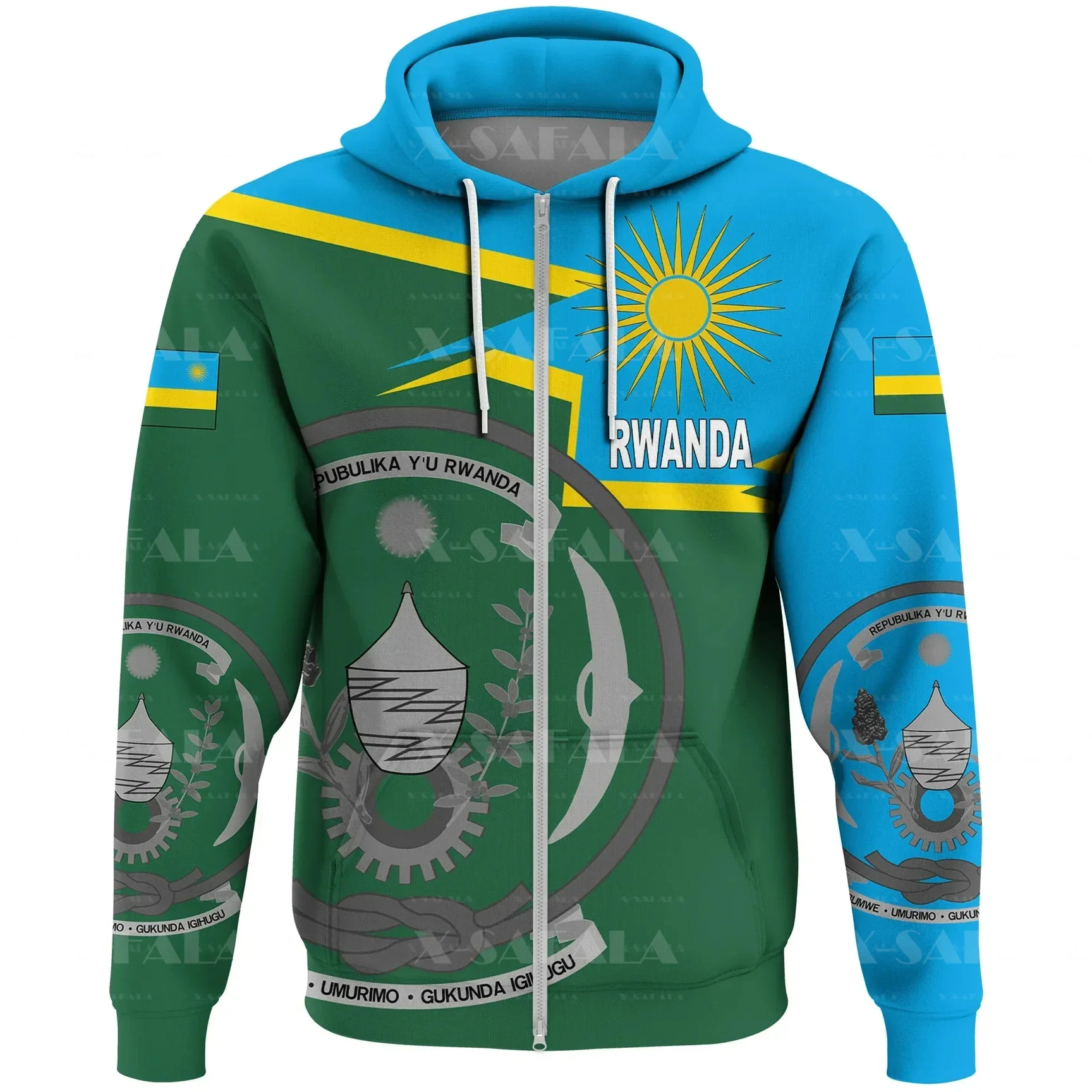 Arfican Rwanda Coat National Of Arms 3D Print Zipper Hoodie Men ...