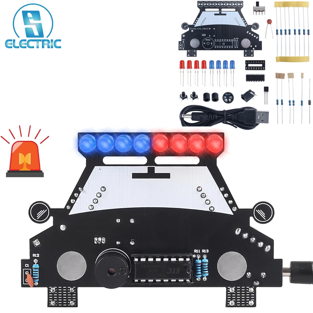DIY-Electronic-Car-Kit-with-Red-Blue-LED-2-Flashing-Speed-Soldering ...