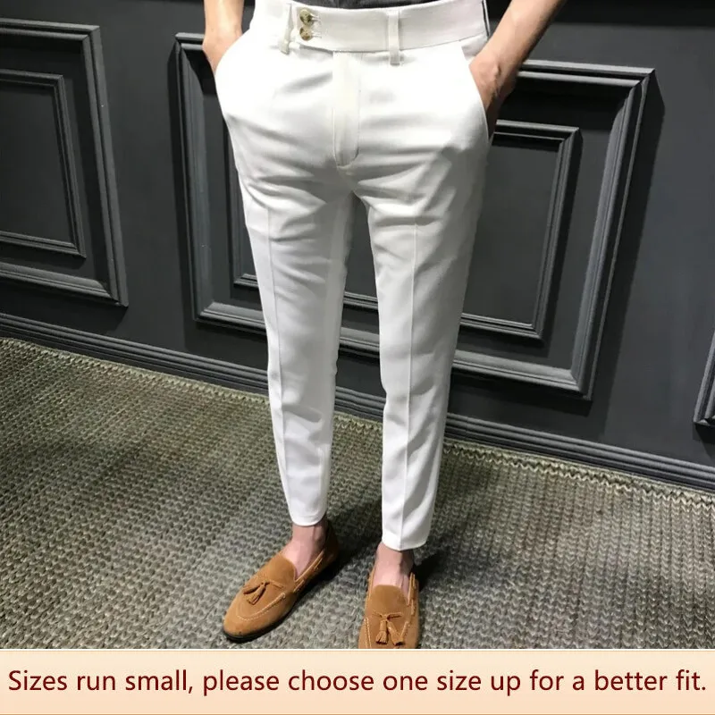 Summer Men Slim Fit Western Pants Casual Trendy Nine-point Pants Low ...