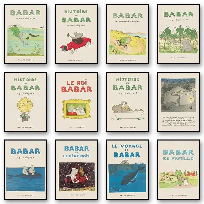 Vintage Babar the Elephant Cartoon Story Wall Art Canvas Prints for ...