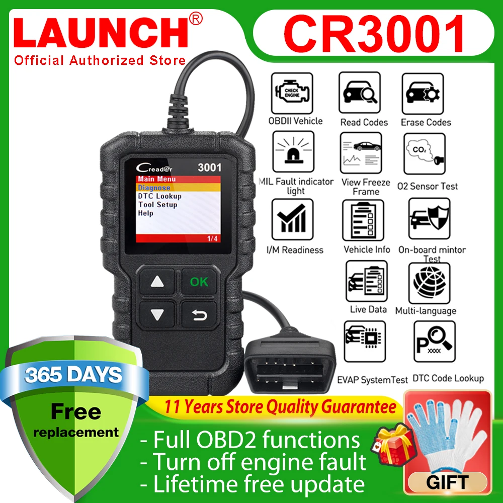 LAUNCH herramienta de diagnóstico automotriz OBD2 CR3001, escáner compatible con funciones ...
