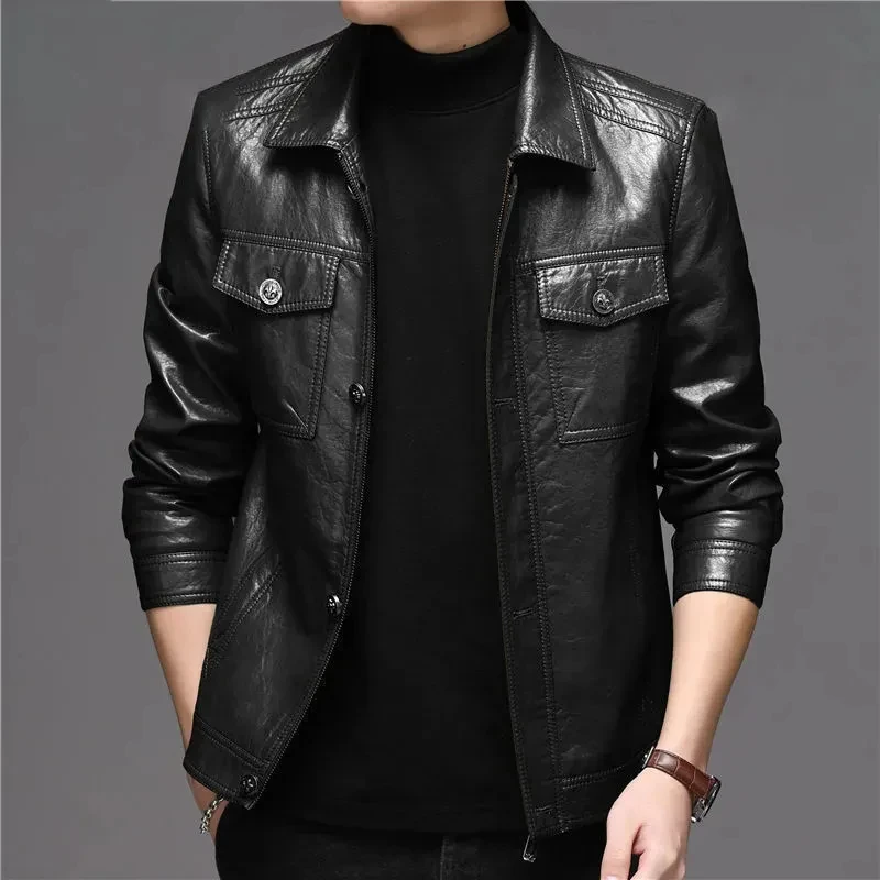 Jaqueta-de-lapela-de-couro-genu-no-masculina-casaco-macio-de-pele-de ...