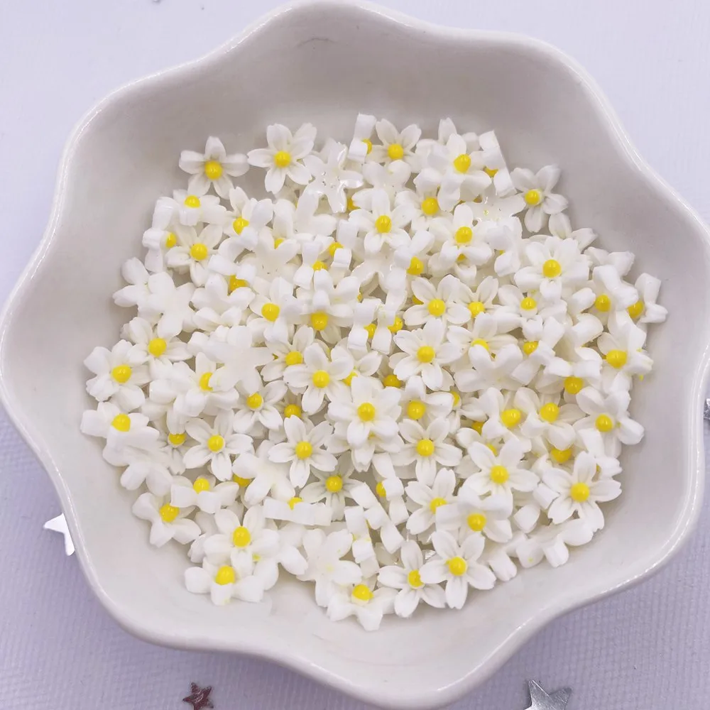 100Pcs 8mm Resin 3D Colorful Mini Flower Gems Flatback Figurines ...