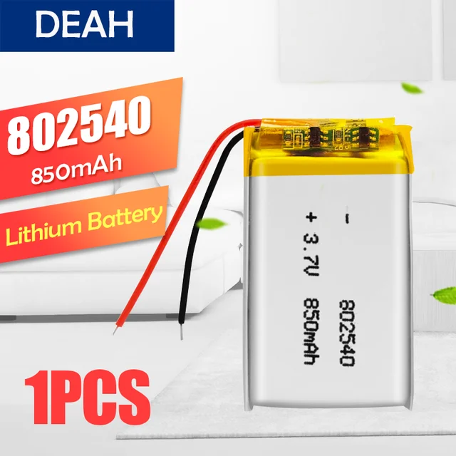 802540 850mAh 3.7V LiPo Lithium Polymer Battery For GPS Headlamp Power ...