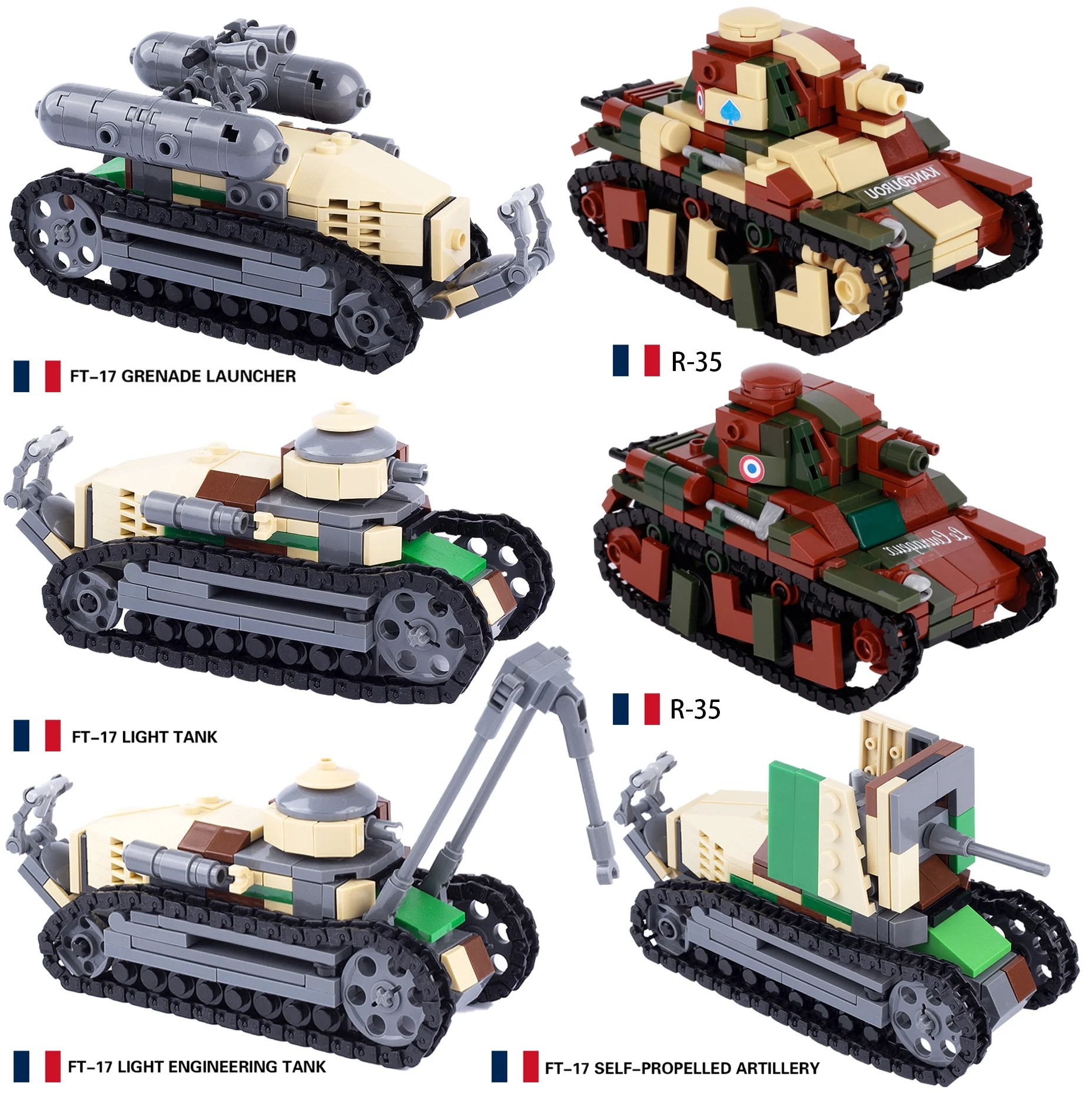 MOC WW2 Military Tank Building Blocks French Fighter R-35 AS-565 ...