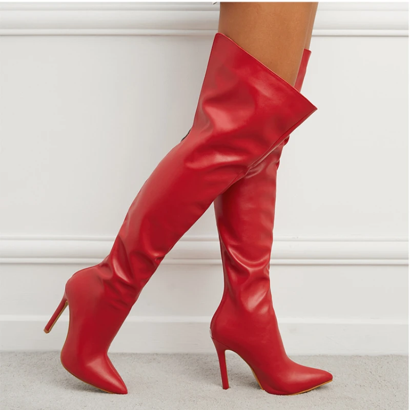Sexy-High-Heel-Thighs-Boots-Women-s-Pointed-Toe-Stretch-Red-Long-Boots ...