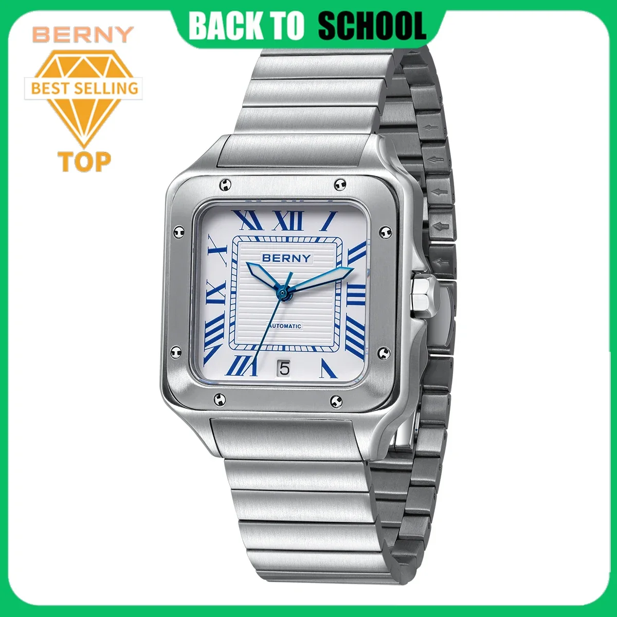 BERNY-Tank-Automatic-Men-Watch-Stainless-Steel-Dress-Watch-Miyota-8215 ...