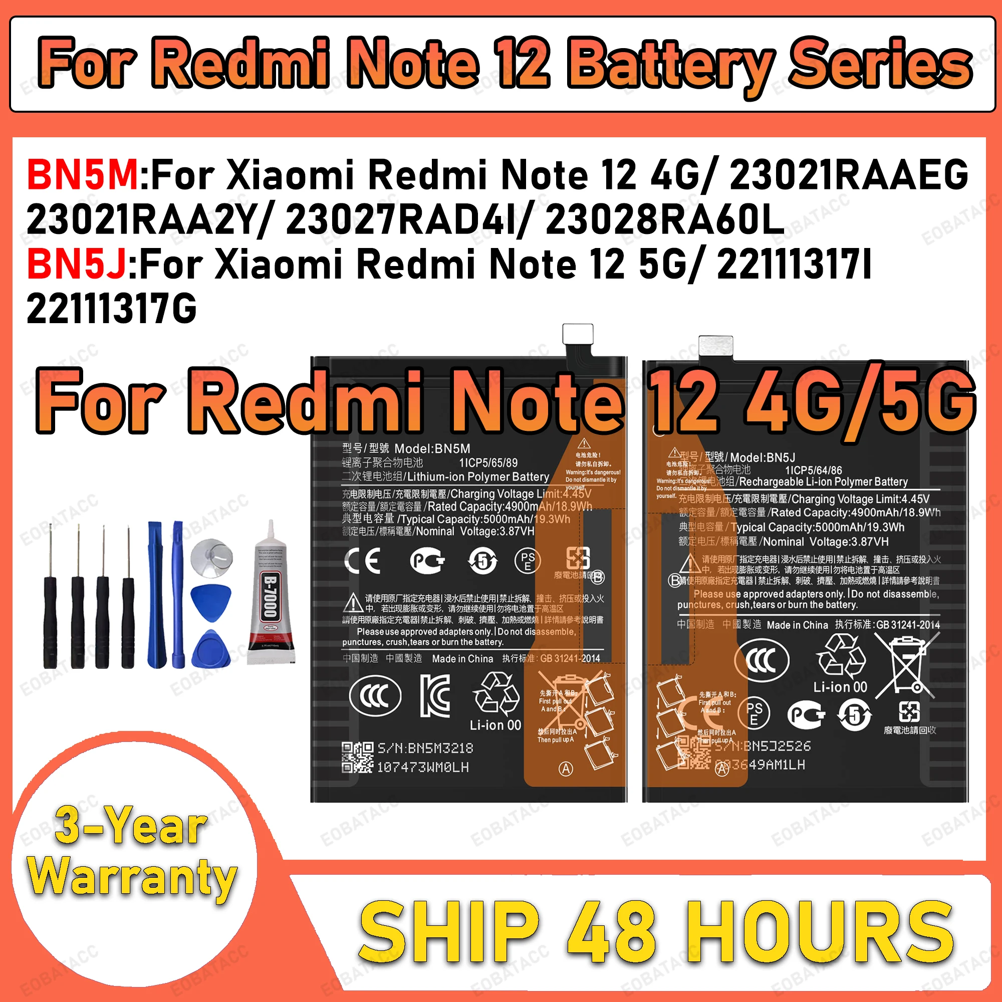 100% nueva batería BN5M BN5J de alta capacidad para Xiaomi Redmi Note ...