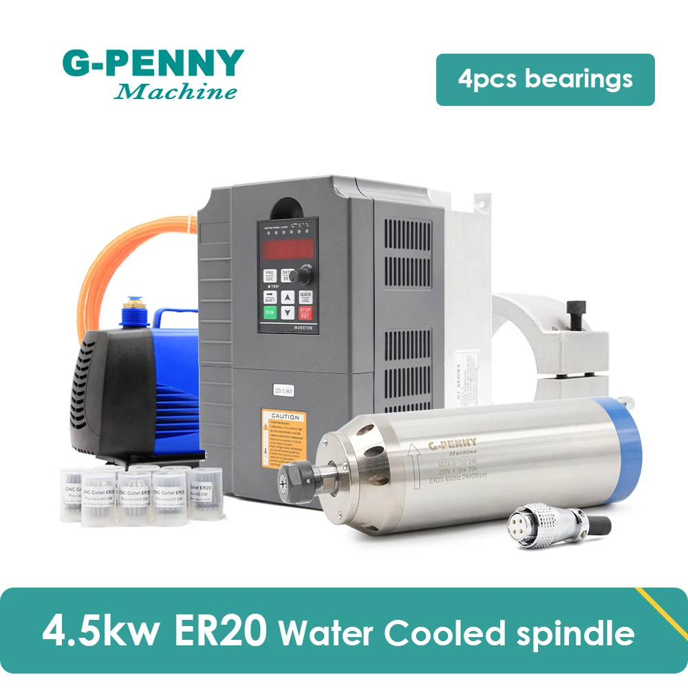 4.5KW Water cooled Spindle Motor ER20 380V 10A 400Hz CNC Engraving ...