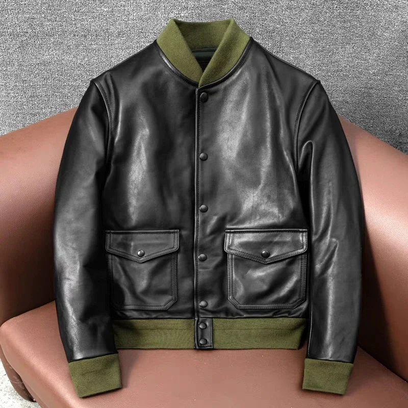 New-Men-s-A1-Flight-Suit-Jacket-First-Layer-Waxed-Horse-Leather-Jacket ...