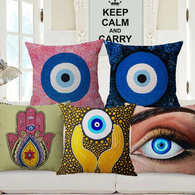 Turkish-Evil-Eyes-Cushion-Covers-Hamsa-Hand-Mediterranean-Amulet ...