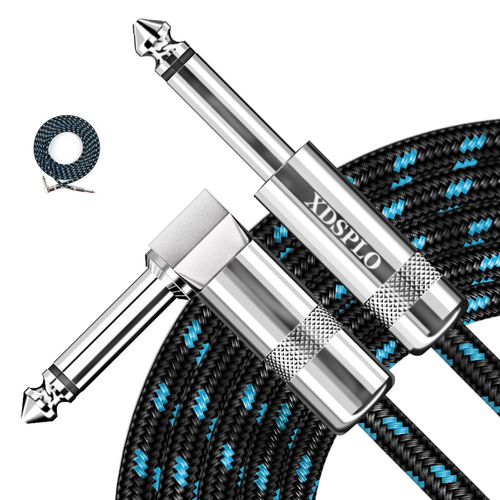 Electric-Guitar-Cable-Braided-1-4-ft-Jack-90-Degree-TS-6-5mm-Audio-Mono ...