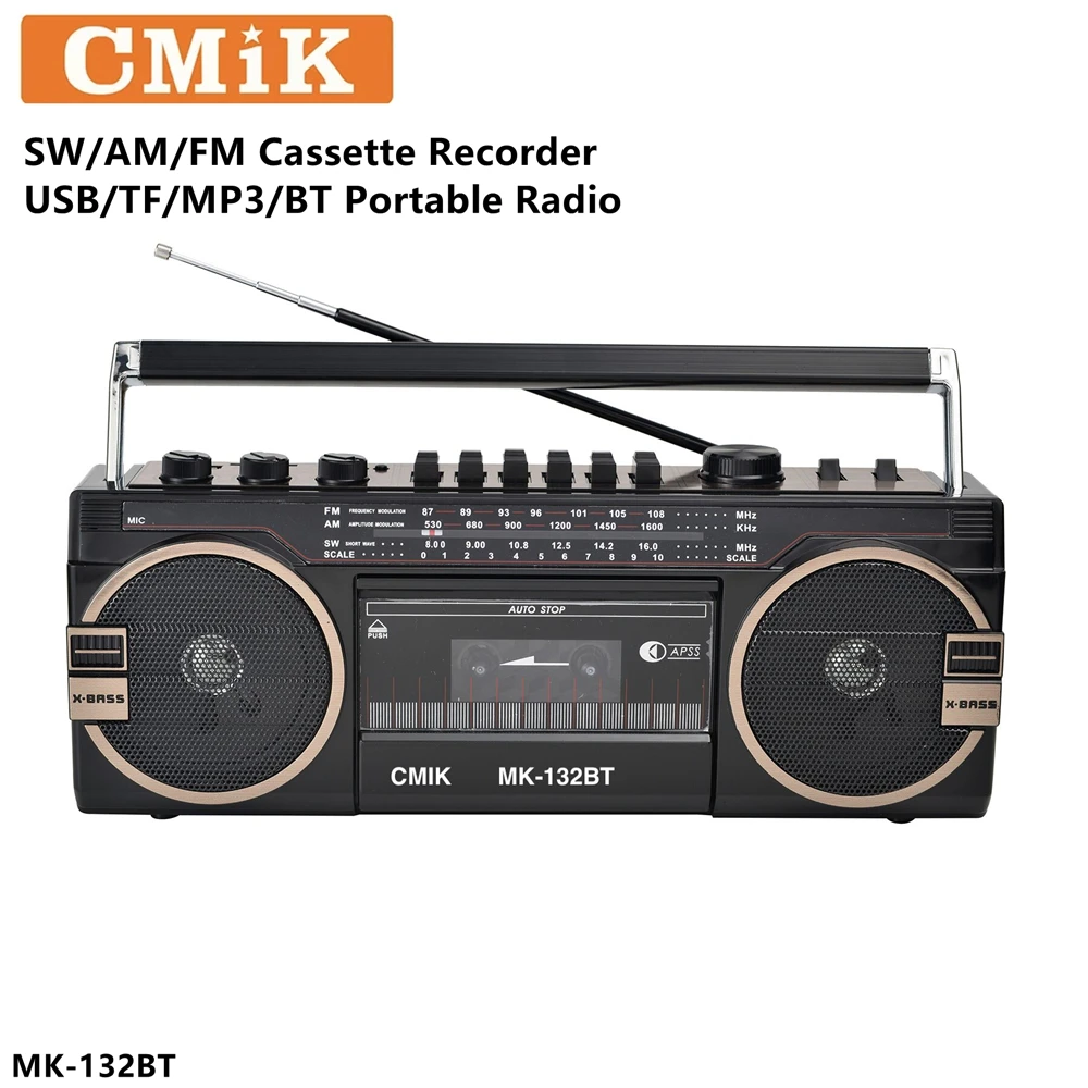 Cmik Mk 132 휴대용 멀티 주파수 라디오, USB TF 카드 재생 테이프, 음악 플레이어 레코더, 레트로 테이프 라디오 ...