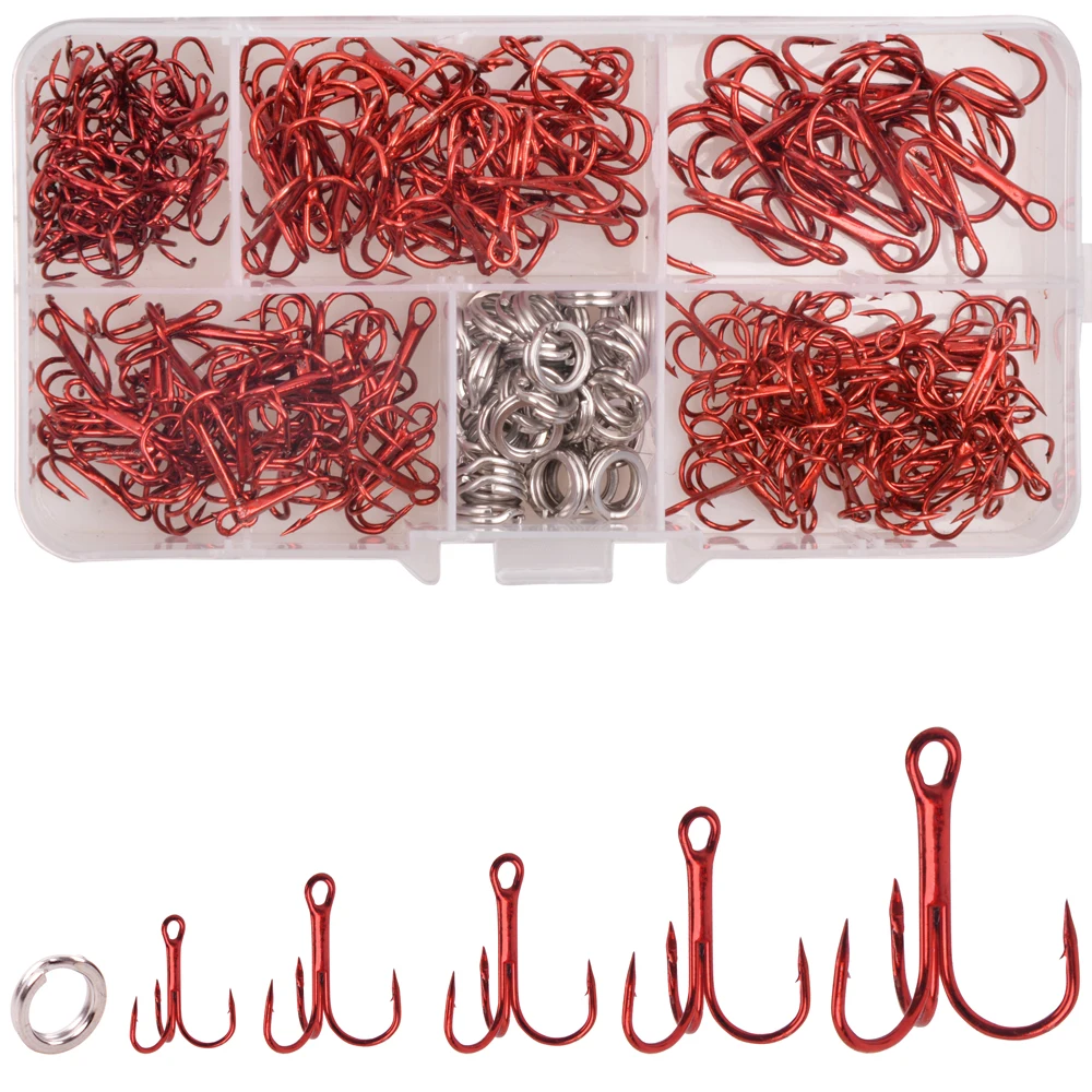 200Pcs-Fishing-Treble-Hooks-Kit-High-Carbon-Steel-Red-Treble-Fishing ...