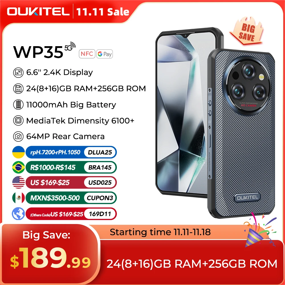Oukitel-WP35-5G-Rugged-Smartphone-11000-mAh-24GB-256GB-Mobile-Phone ...