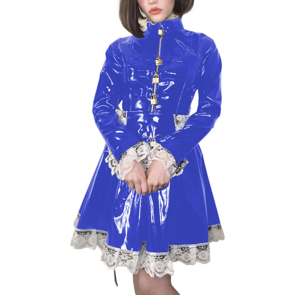 Female-Unisex-Lockable-Maid-Cosplay-Uniforms-Vinyl-PVC-Leather-Sissy ...