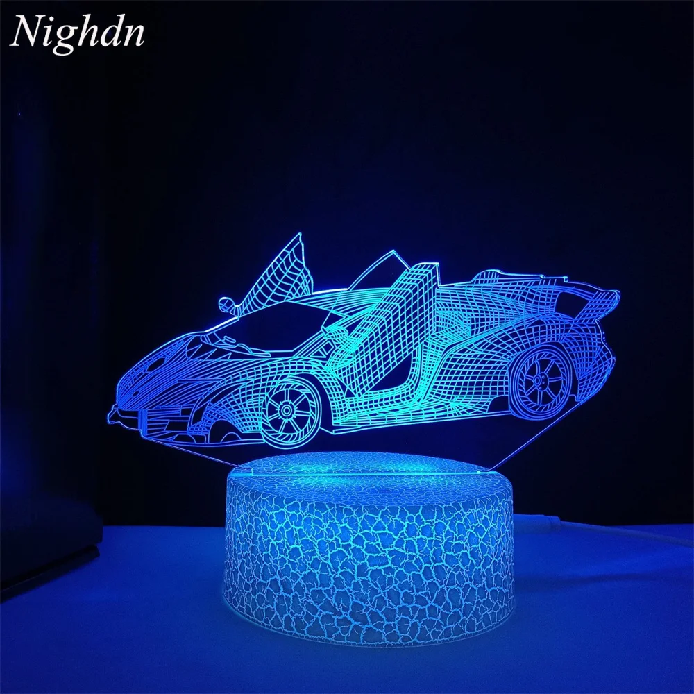Race-Car-Night-Light-for-Boys-LED-3D-Illusion-Lamp-16-Colors-Remote ...