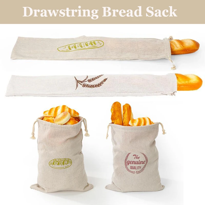 French Stick Bread Storage Bag - Reusable Rustic Linen Bread Pouch ...