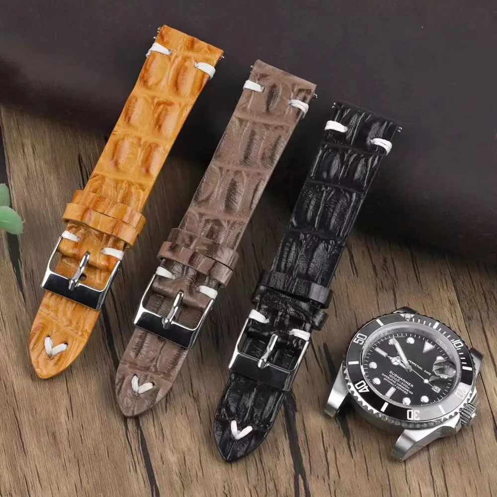 Premium-crocodile-leather-strap-18-20-22mm-black-brown-earth-yellow ...