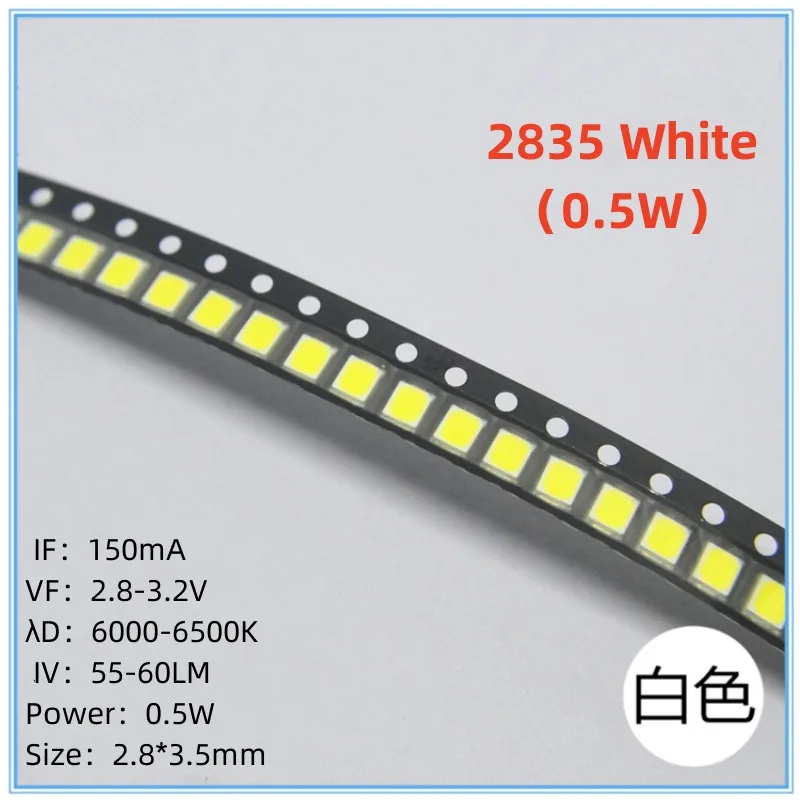 100Pcs-SMD-LED-2835-0-5W-White-6000-6500K-LED-Lamp-Beads-Size-2835 ...