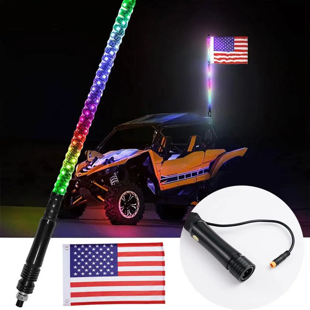 2PC-1ft-LED-Whip-Lights-For-UTV-Colorful-RGB-Chasing-Dancing-Light-RGB ...