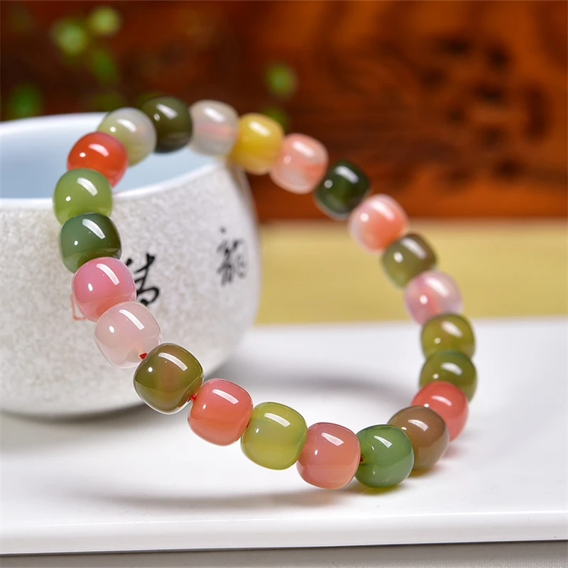 9MM-Natural-Yanyuan-Agate-Bracelet-Women-Candy-Assort-Colored-Carved ...