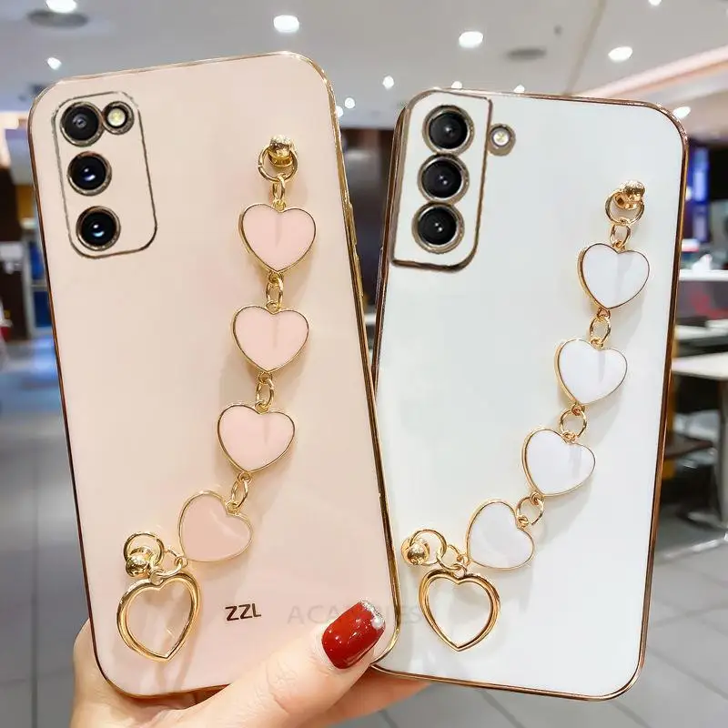 Fashion Plating Love Heart Bracelet Chain Case For Samsung Galaxy S22 ...